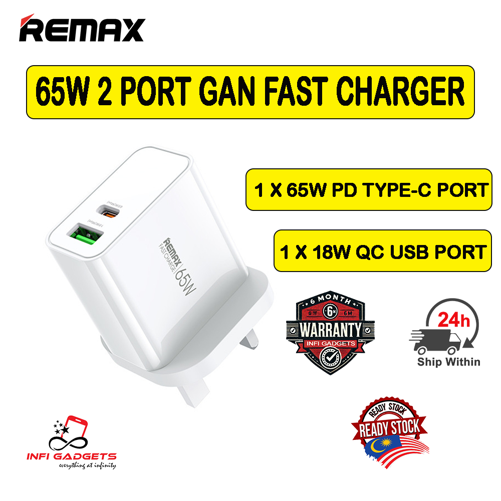REMAX PD 65W QC 18W Super Fast Gan Charger USB Type-C Phone Charger Quick Charging Kepala ...