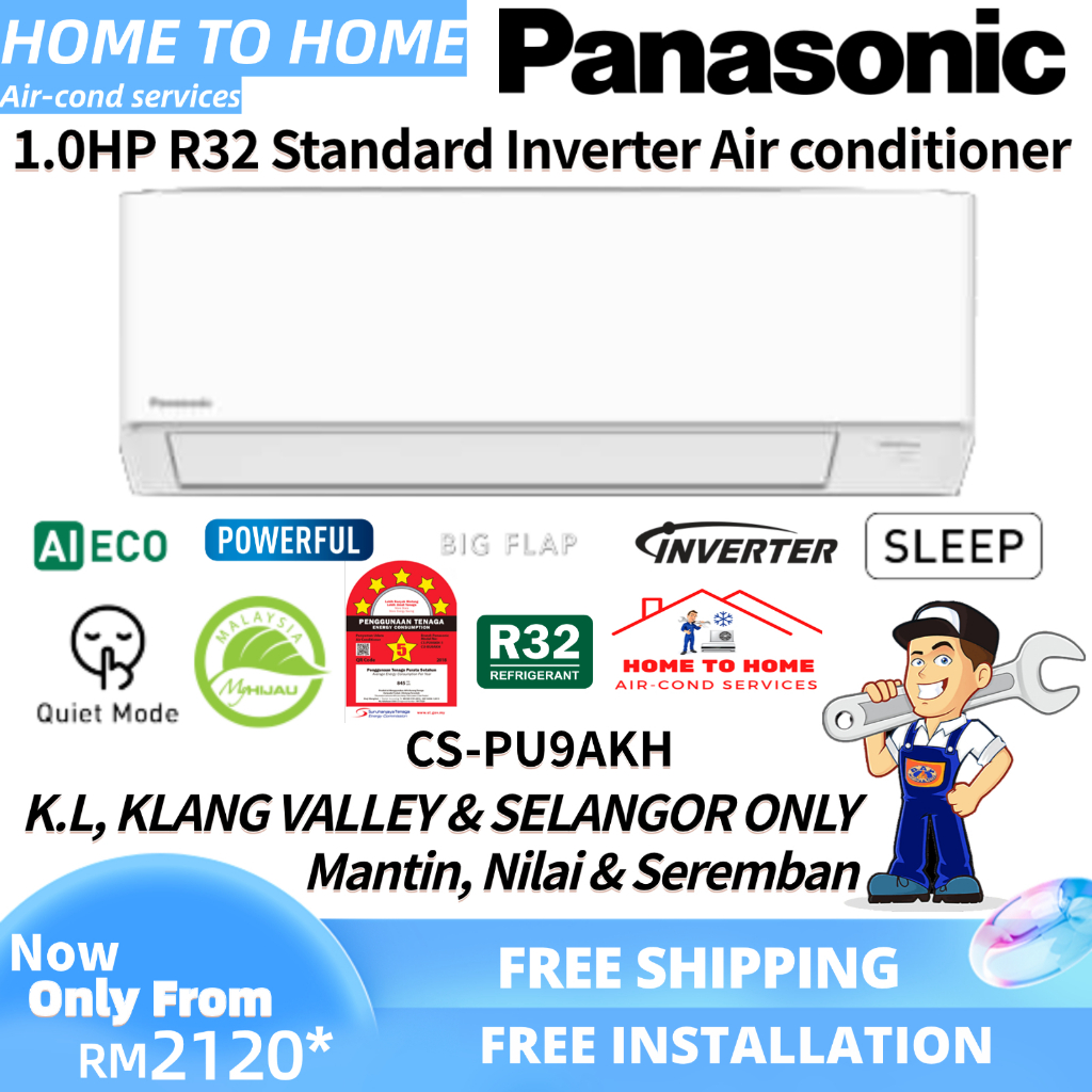 (Nur 200 E-Rebate) [Installation] Panasonic 1.0hp (CS-PU9AKH) R32 Standard Inverter Air ...