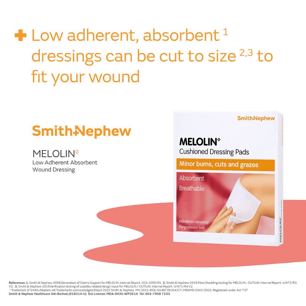 SMITH NEPHEW MELOLIN CUSHIONED DRESSING PADS ( 5 sterile dressings ...