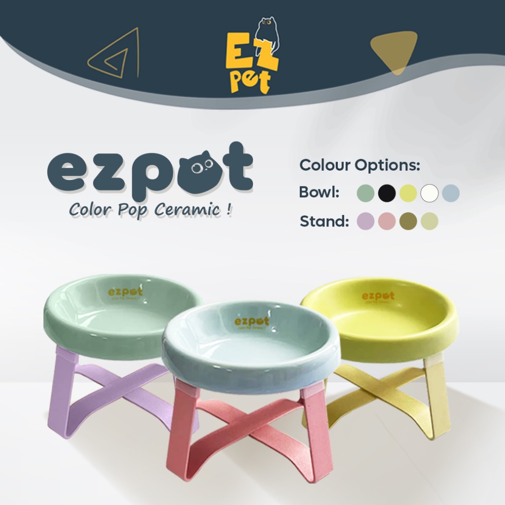 EZPET🐱【Ezpet ColorPop Ceramic Pet Bowls】Pet Bowl Neck Cat Bowl Dog Bowl ...