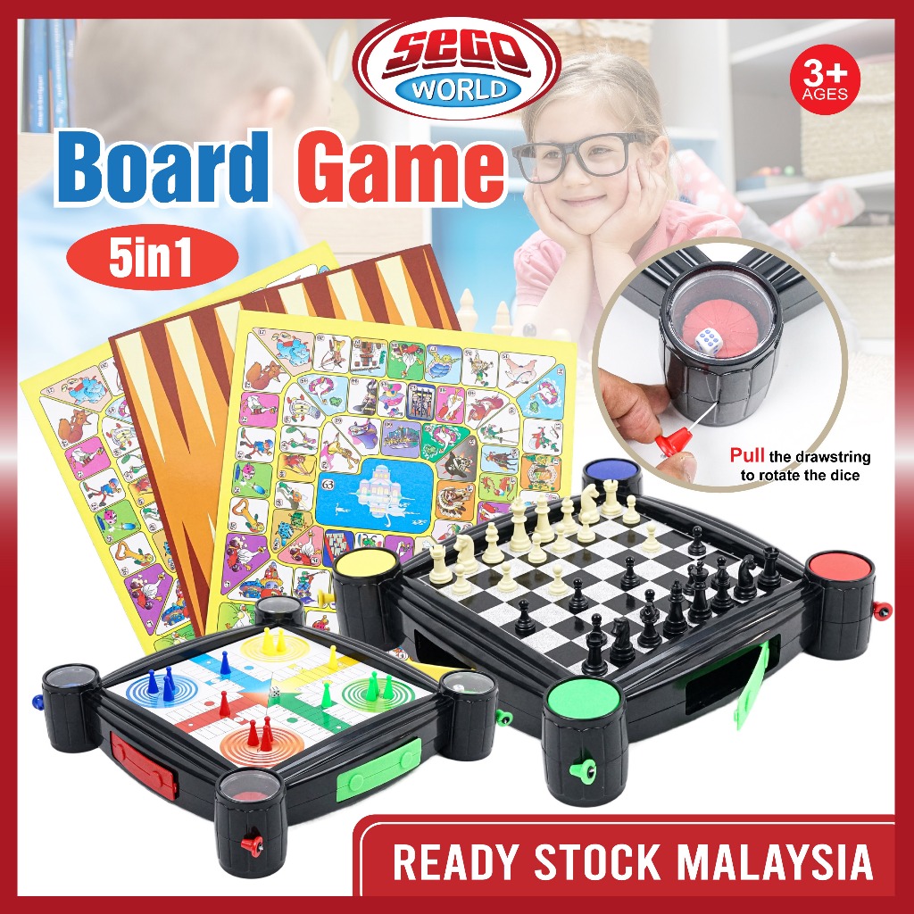 Folding Magnetic Board Chess Game Checkers Games 5 in 1 Board Game Set ...