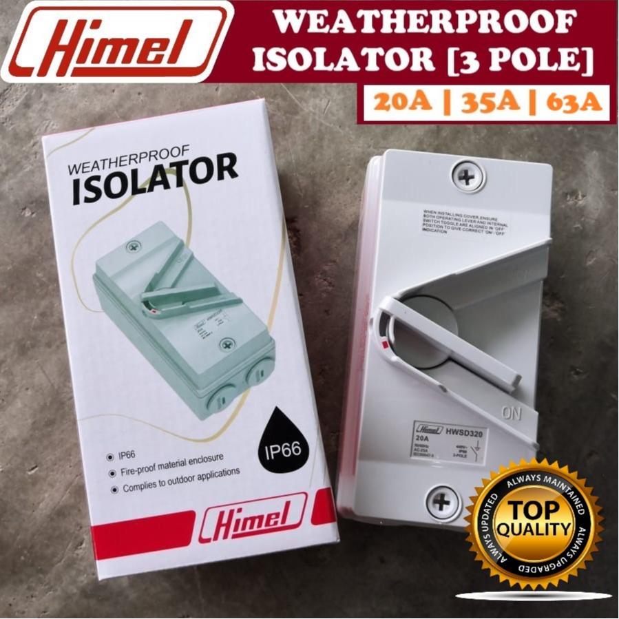 READY STOCK HIMEL IP66 Weatherproof Isolator Switch 20A 35A 63A 3 Pole Outdoor Use Isolating ...