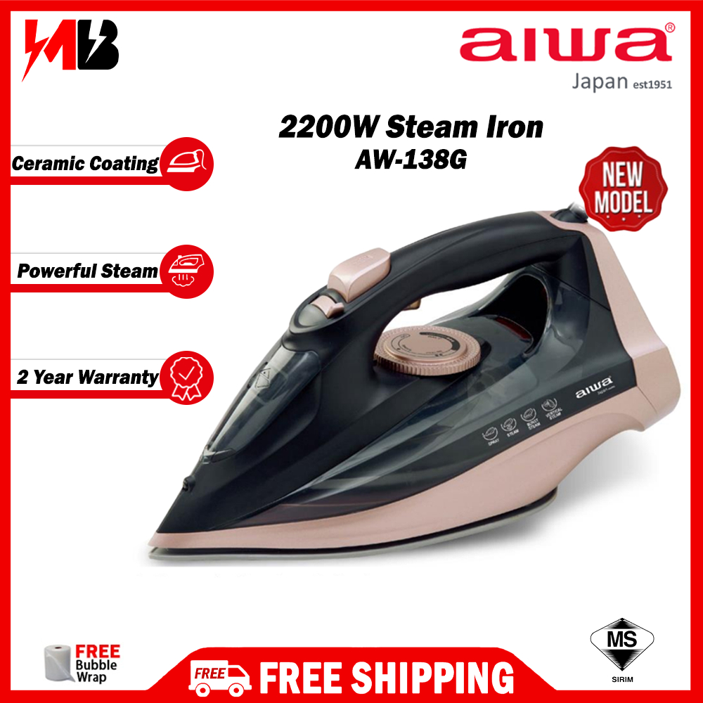 AIWA Steam Iron Sterika stim (2200W) Ceramic Coating Soleplate AW-138G ...