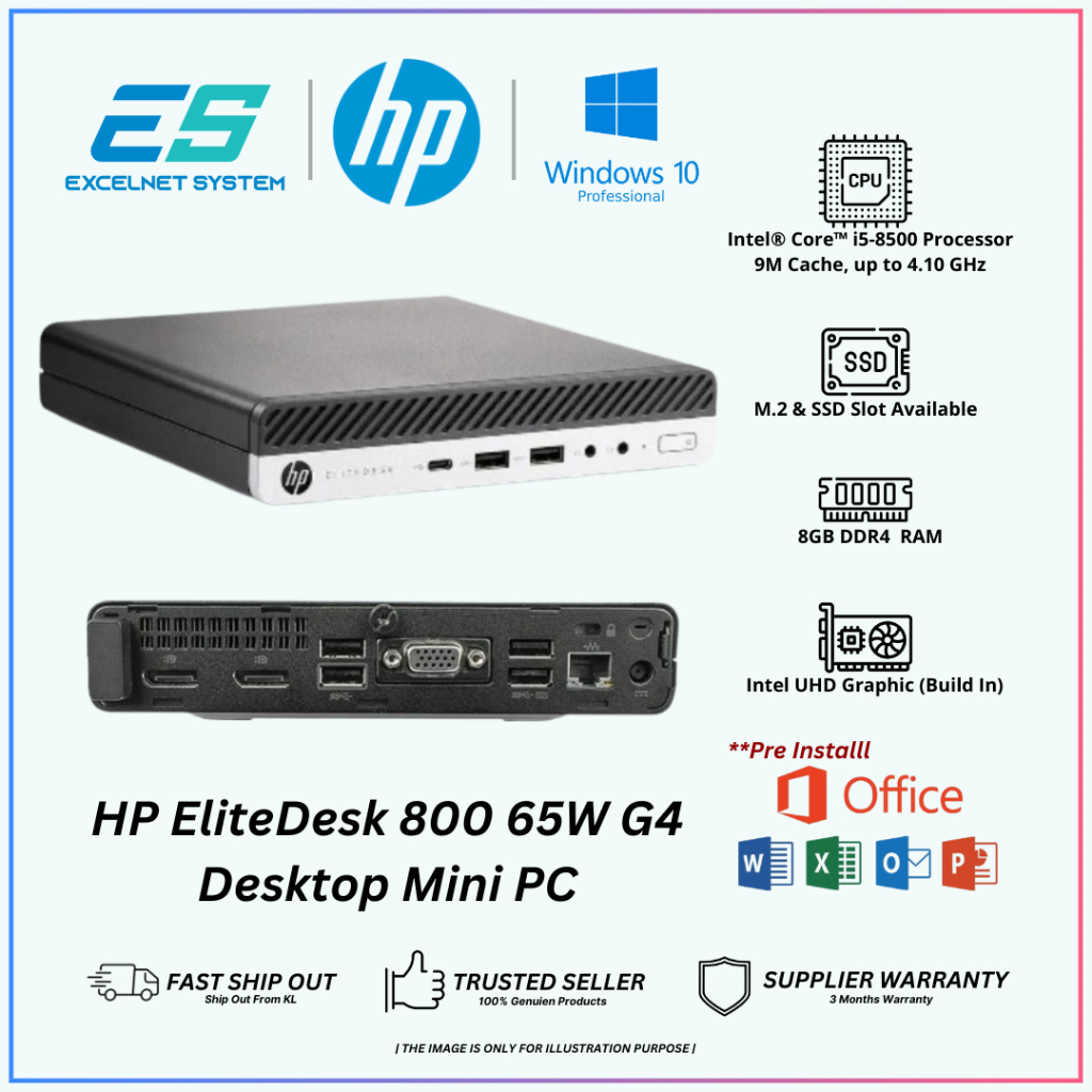 HP EliteDesk 800 G4 Mini PC, Core i5-8500T, 16GB RAM, NVMe SSD, Wi-Fi, Bluetooth, Win10Pro ...