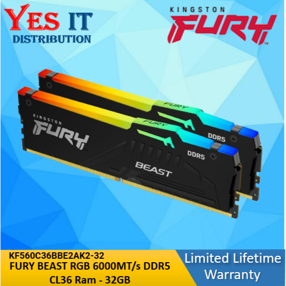 Kingston Fury Beast RGB / Renegade DDR5 5200Mhz 5600Mhz 6000Mhz 6400Mhz RAM (16GB / 32GB / 64GB ...