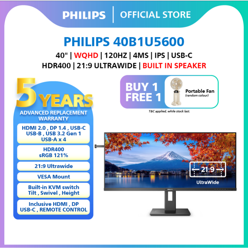 Philips 40" 40B1U5600 [IPS/ WQHD/120Hz /4ms /DisplayHDR400/Adaptive ...