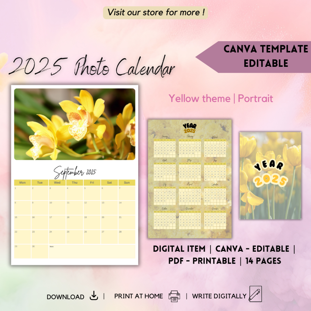 2025 calendar | Photo calendar | Canva Template Editable | PDF ...