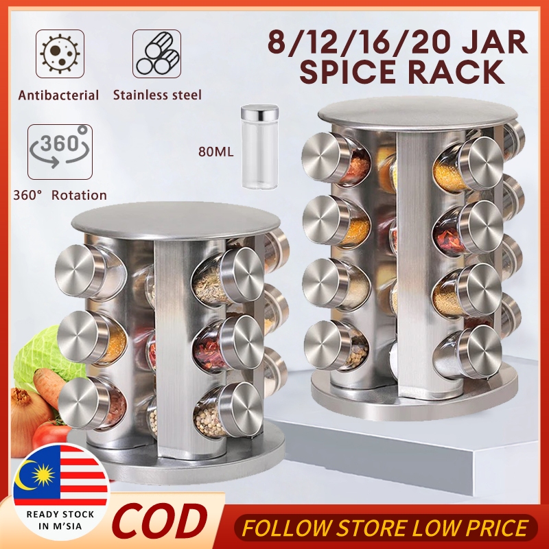8, 12, 16, 20 Bottles Rotating Spiral Spice Tower Rack Glass Bottle ...