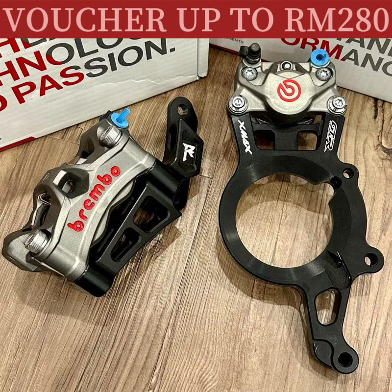 XMAX V1 V2 ORIGINAL BREMBO STYLEMA 4POT CALIPER FRONT REAR P34 RED LOGO ...