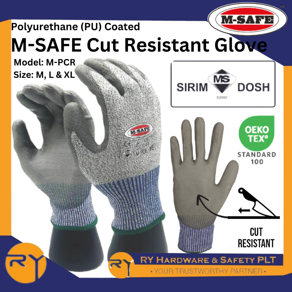 [SIRIM DOSH] M-SAFE M-PCR Cut 5 Resistant PU Polyurethane Coated ...