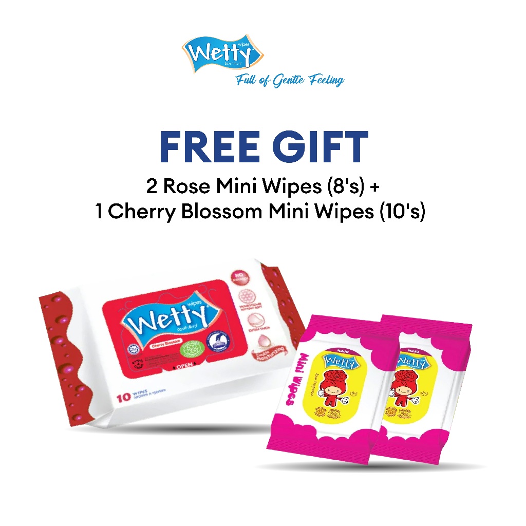[NOT FOR SALE] Wetty FREE 2 Rose Mini Wipes (8's) + 1 Cherry Blossom ...