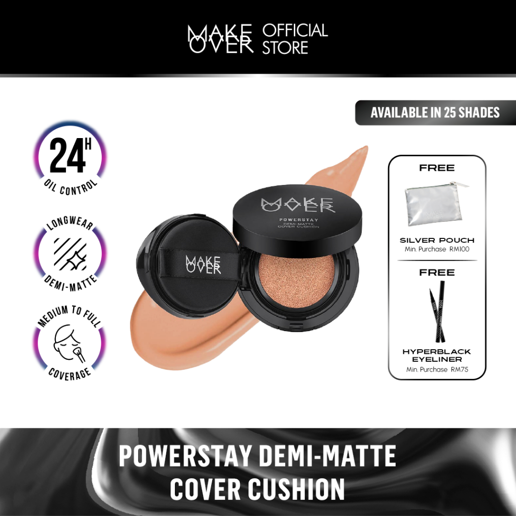 MAKE OVER Powerstay Demi-Matte Cover Cushion-Oily Skin,24H Oil Control ...