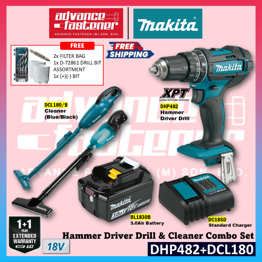 Makita 18V Cordless Combo Set ( DHP482 Cordless Hammer Driver Drill ...