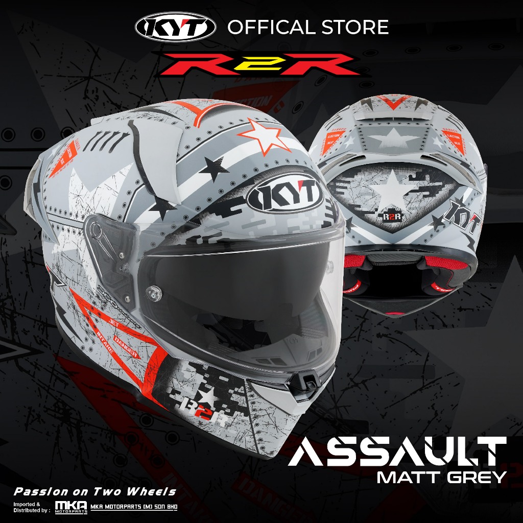 KYT HELMET R2R PRO ASSAULT MATT GREY | Shopee Malaysia