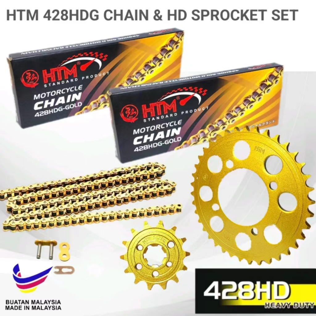 BENELLI RFS150 428HDG-132L HTM 428HDG CHAIN 428 SPROCKET SET GOLD CHAIN ...