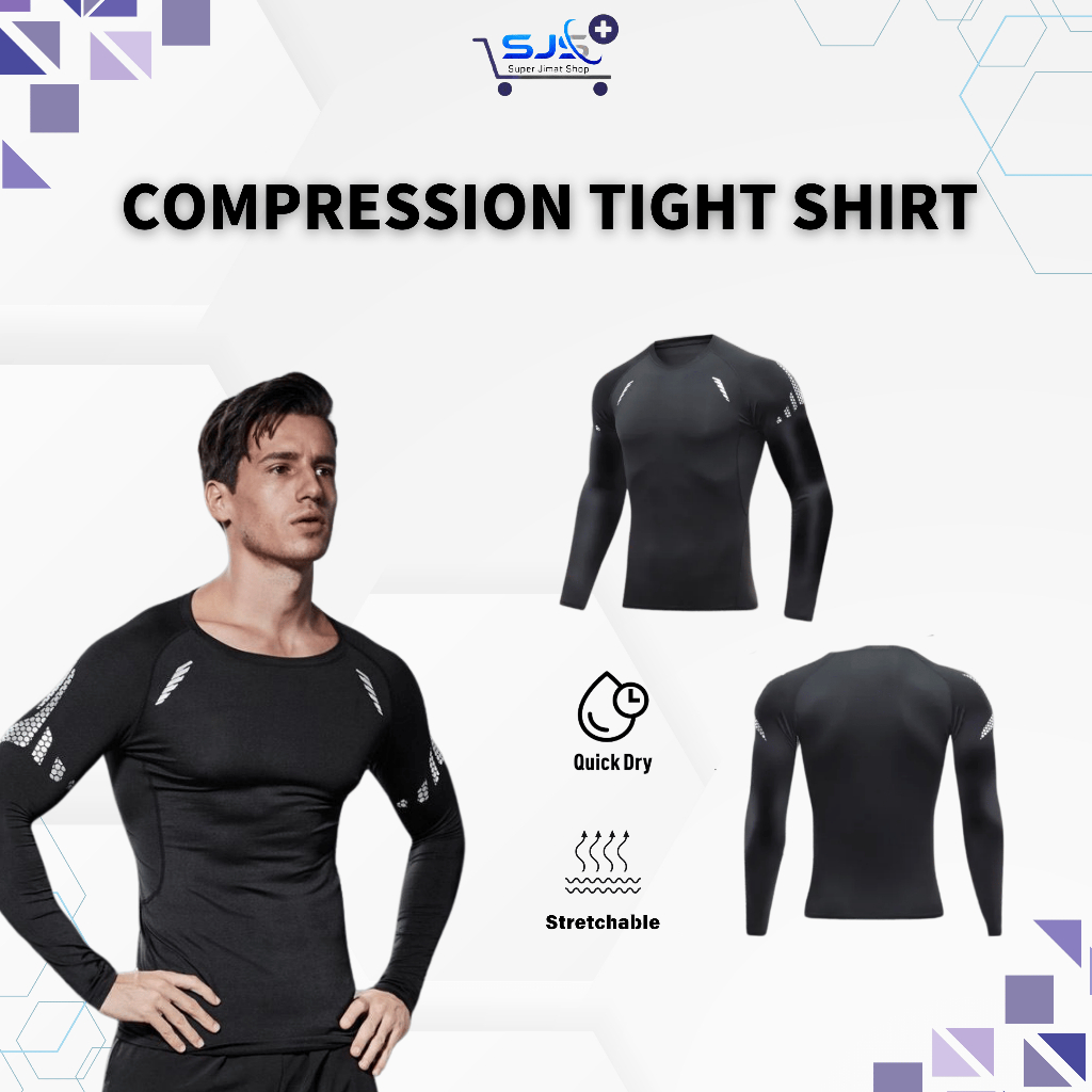 SJS Lelaki Compression Tight Shirt Long Sleeve Baju Sukan Biking ...