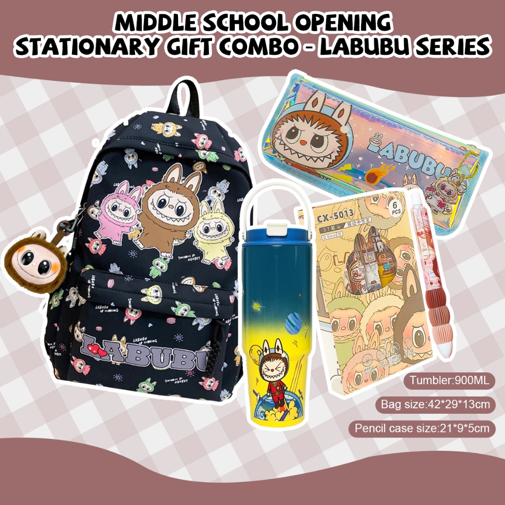 Labubu Backpack Pencil Case Neutral Pen Thermos Cup Set School Start ...