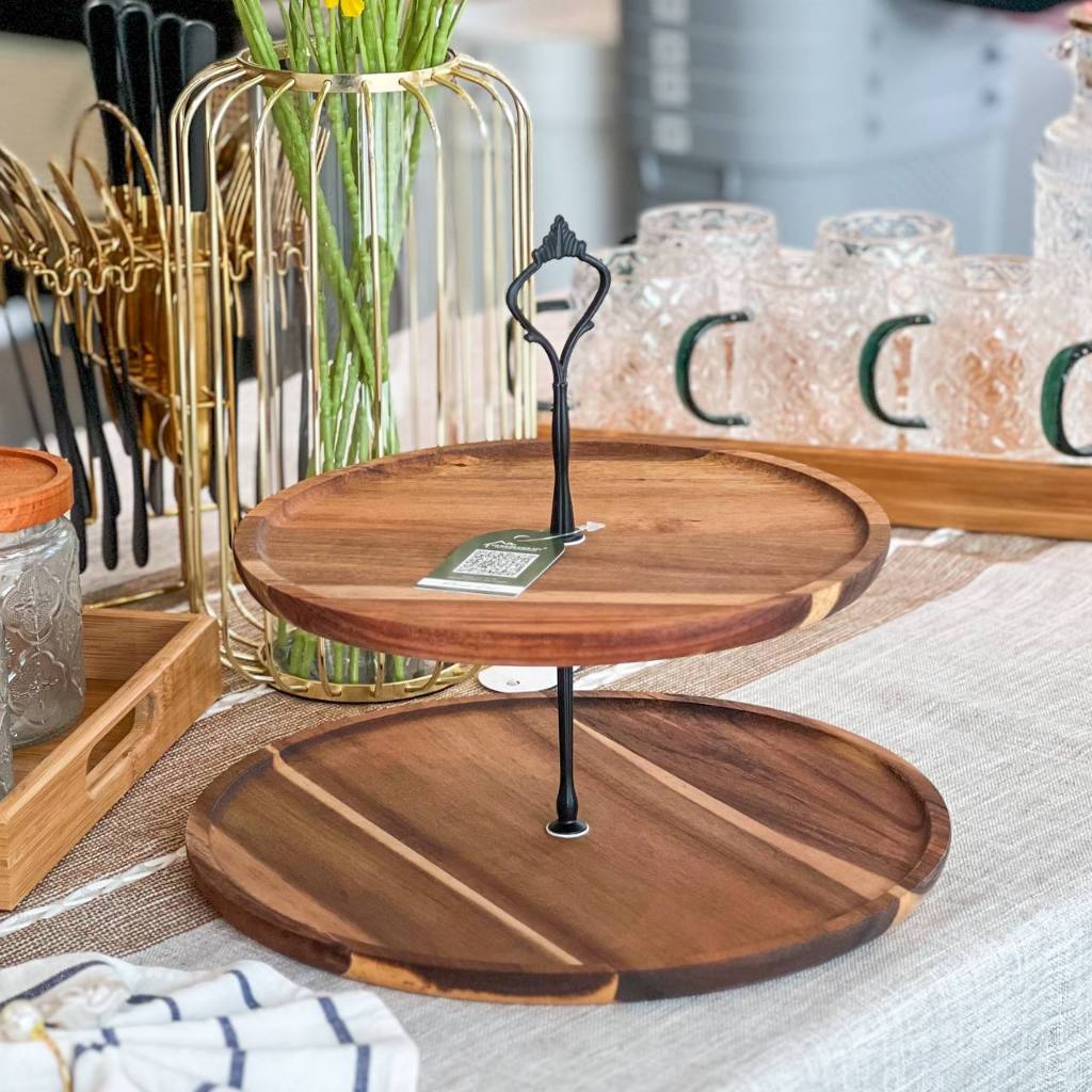 [READY STOCK]Tempat letak kek dan kuih - wooden snack tray 2 layer ...