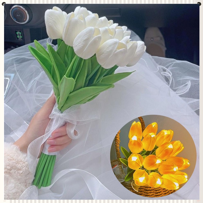 10PCS Tulips LED Night Light Artificial Flower Bouquet for Birthday ...