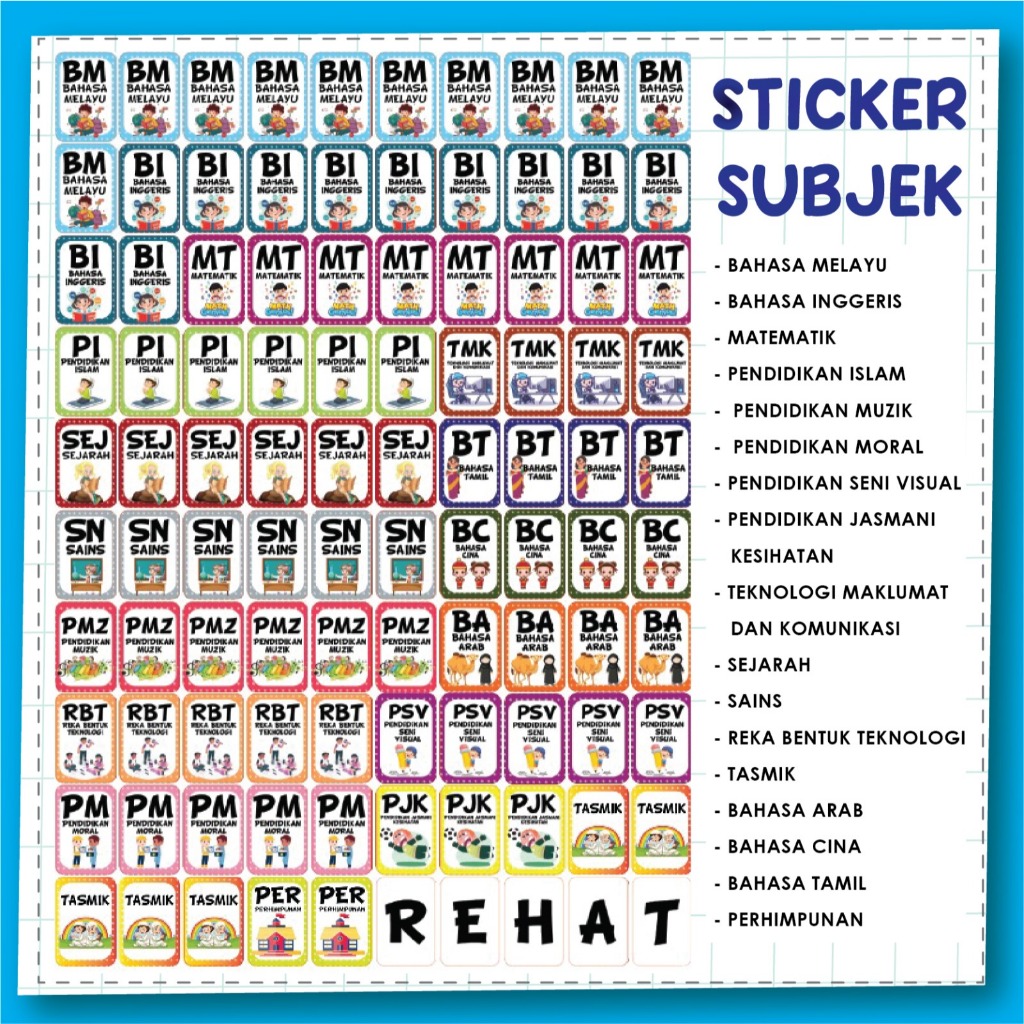 STICKER SUBJECT SEKOLAH | STICKER SUBJEK SEKOLAH RENDAH | Shopee Malaysia