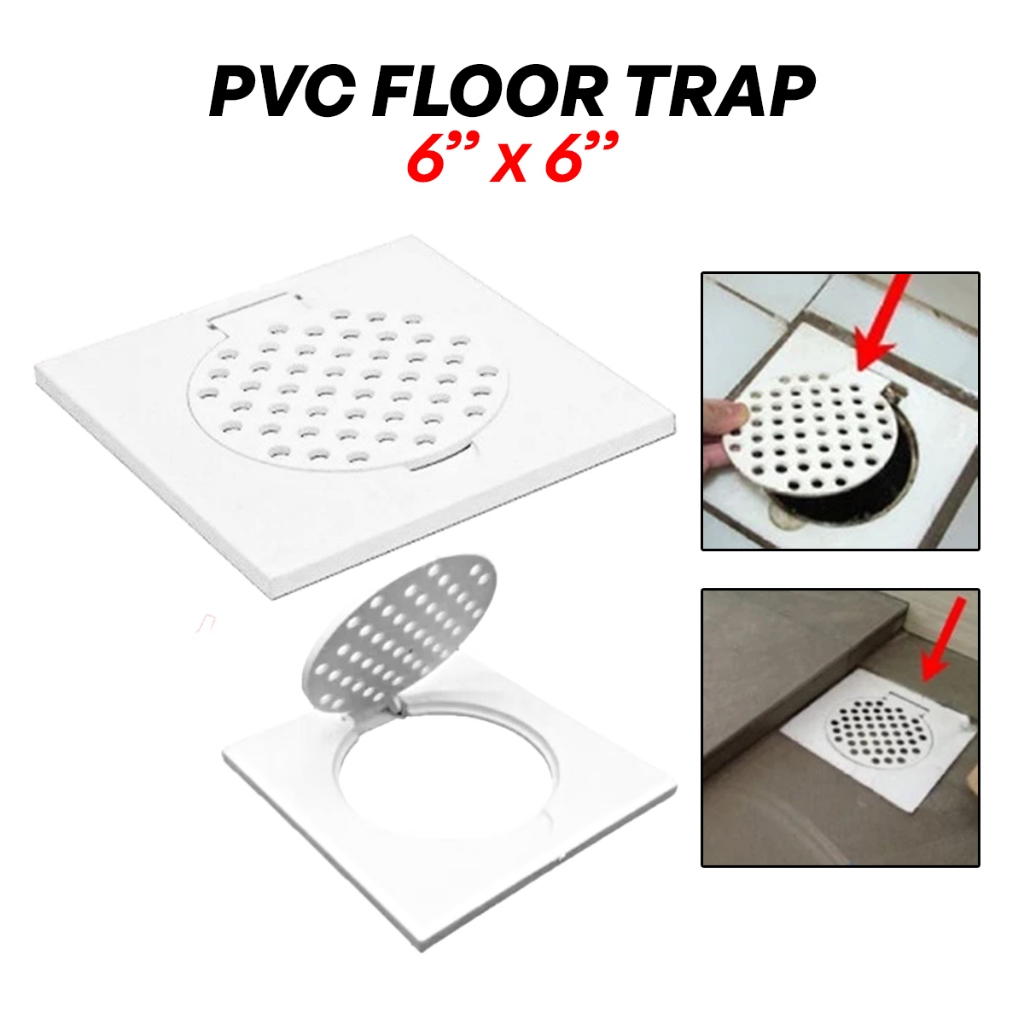 PVC Floor Trap/ Floor Grating/ Bathroom Floor Drain 6'' x 6'' - White ...