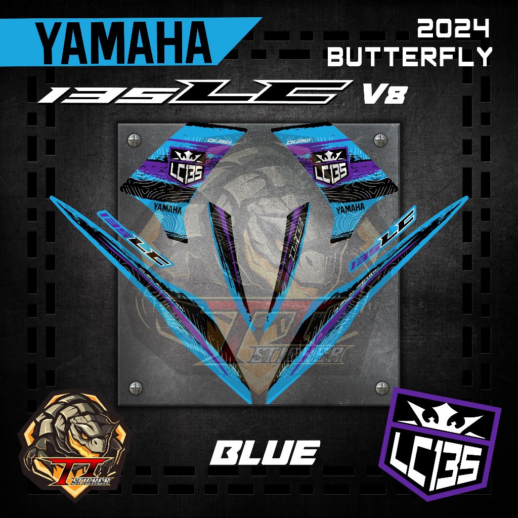 YAMAHA STRIPE LC135 V8 2024 BUTTERFLY BIRU / GREY / CYAN CUSTOM STRIPE ...
