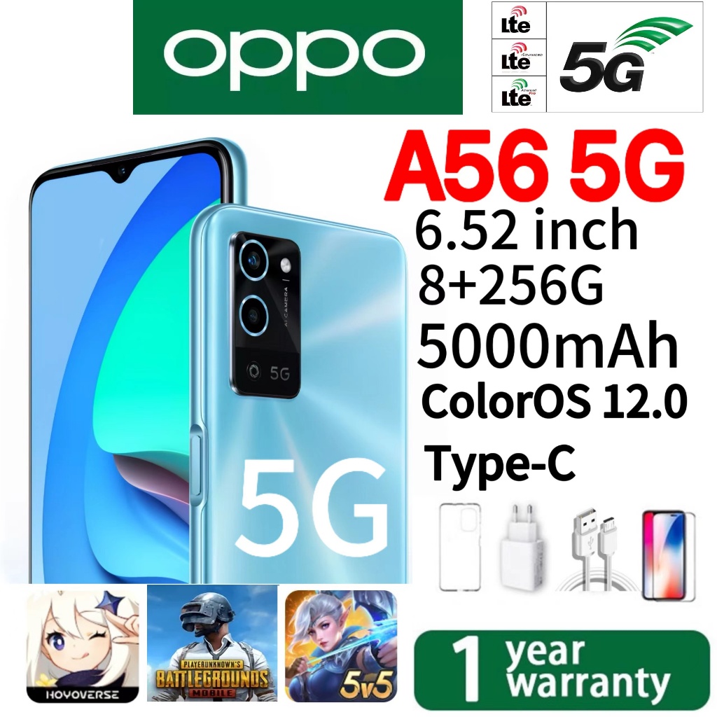 oppo A56 True 5G smart HP RAM 8G+ROM 256G 5000mAh 6.52 inch Seniors and Students HP 1 year ...