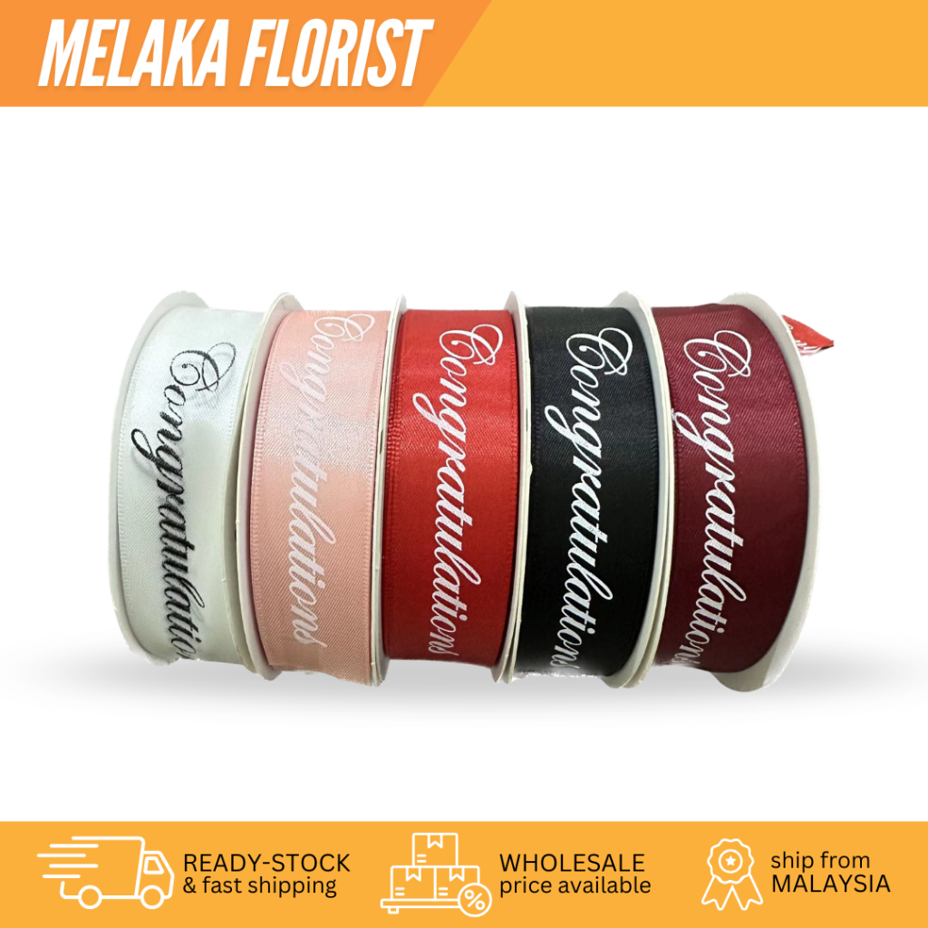 (22M) 2.5CM CONGRATULATION Ribbon Graduation Reben Riben Gift Satin ...