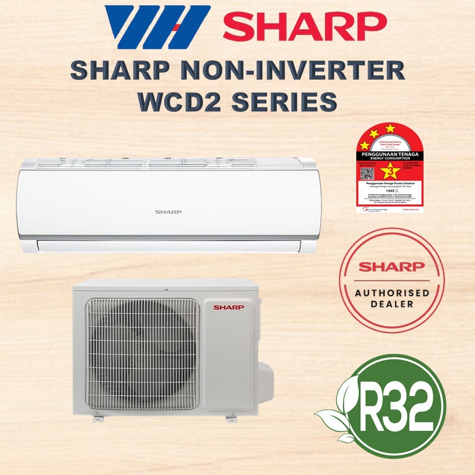 Sharp Basic Non-Inverter (R32) Aircond 1.0HP AHA/AUA9WCD2, 1.5HP AHA/AUA12WCD2, 5 Years ...