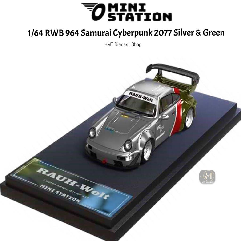 MINI STATION 1/64 RWB 964 Samurai Cyberpunk 2077 Silver & Green (READY ...