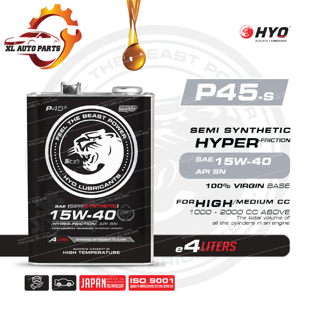 [HYO] Semi Synthetic Engine Oil P45-S 15W-40 Hyper-Friction API SN (4L ...