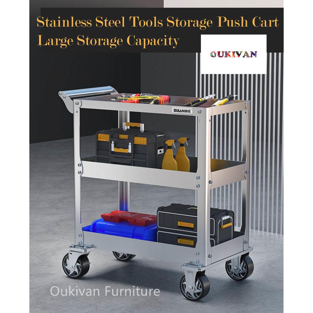 Stainless Steel Tools Storage Push Cart Large Weight Capacity 500KG ...