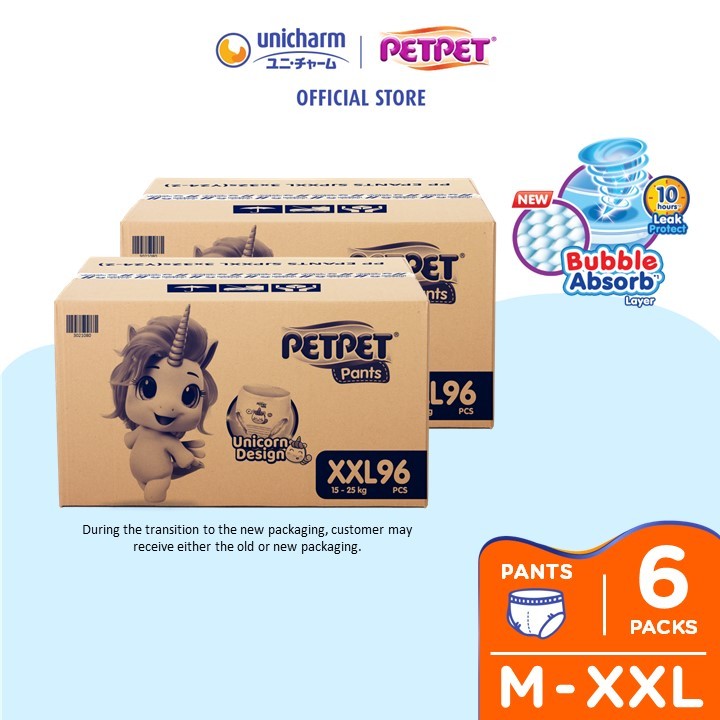 PETPET Unicorn E-Pants Gold+ Baby Diapers M56/L46/XL38/XXL32 ( 6 Packs ...