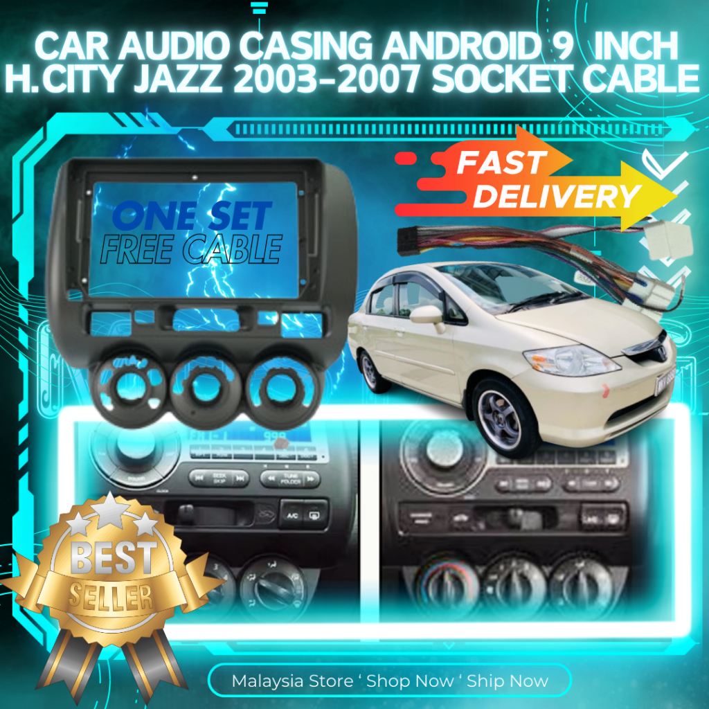 CAR AUDIO CASING ANDROID 9 INCH HONDA CITY JAZZ 2003-2007 SOCKET CABLE ...