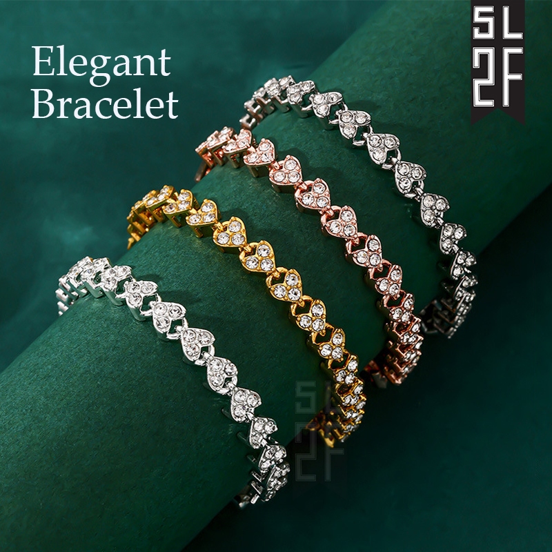 [Msia] Luxury Bracelet Diamond Gelang Tangan Crystal Rose Gold Silver ...