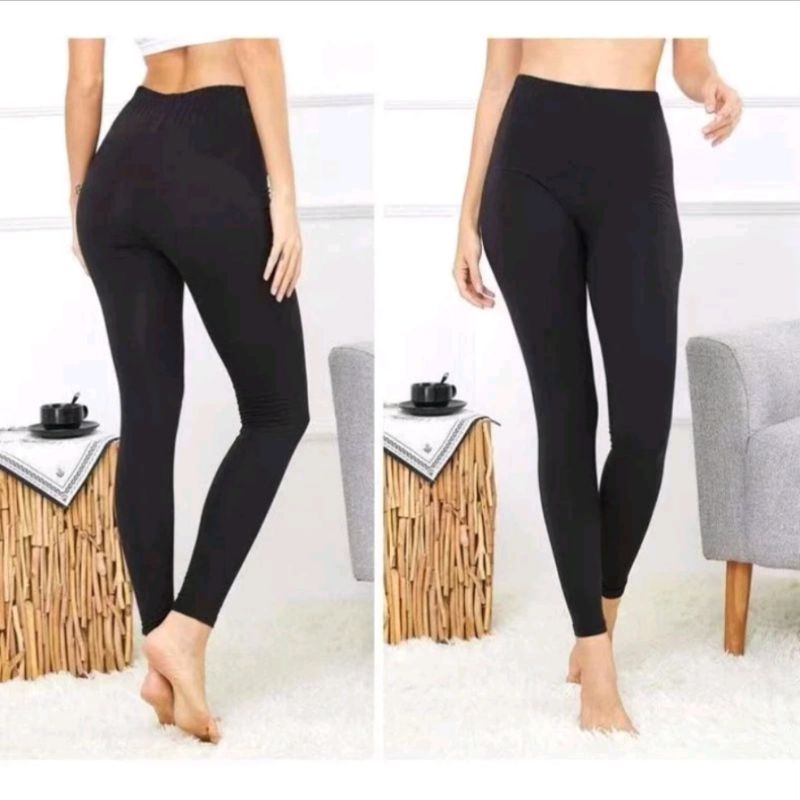 BS LEGGING Stretchable COTTON DEWASA Plain Color Hitam Corak Bunga ...