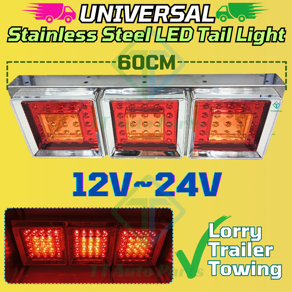 Lampu Belakang LED Tail Lamp 60CM 12V-24V Krom Chrome Untuk Lori Besar ...