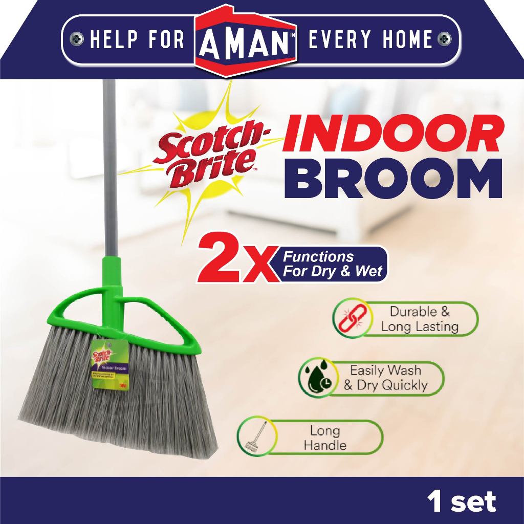 3M SCOTCH BRITE Indoor Broom Long Handle Cleaning Floors Tiles ...