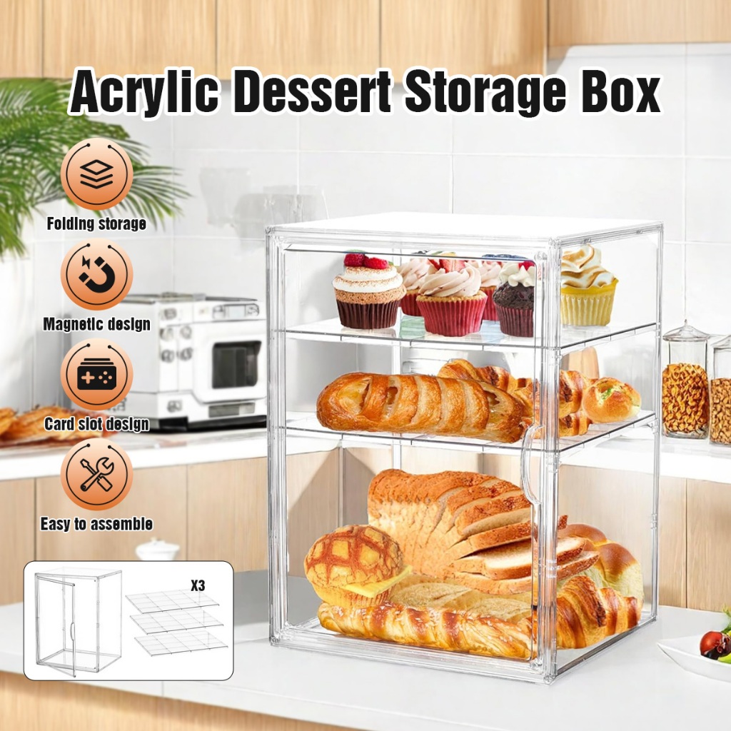 Acrylic Transparent Storage Box Cake Dessert Display Box Magnetic Large ...