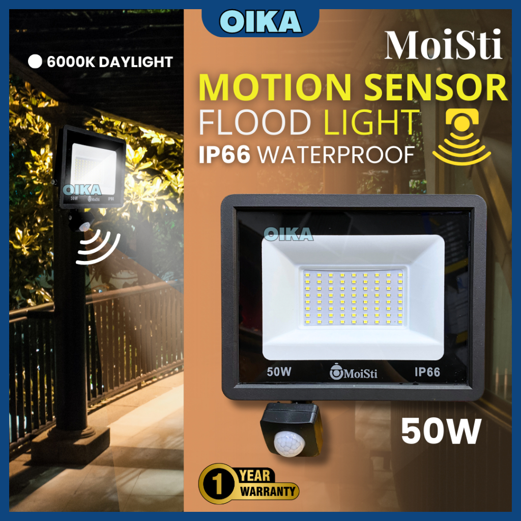 MoiSti 50W Motion Sensor Flood Light Outdoor IP66 Protection Waterproof ...