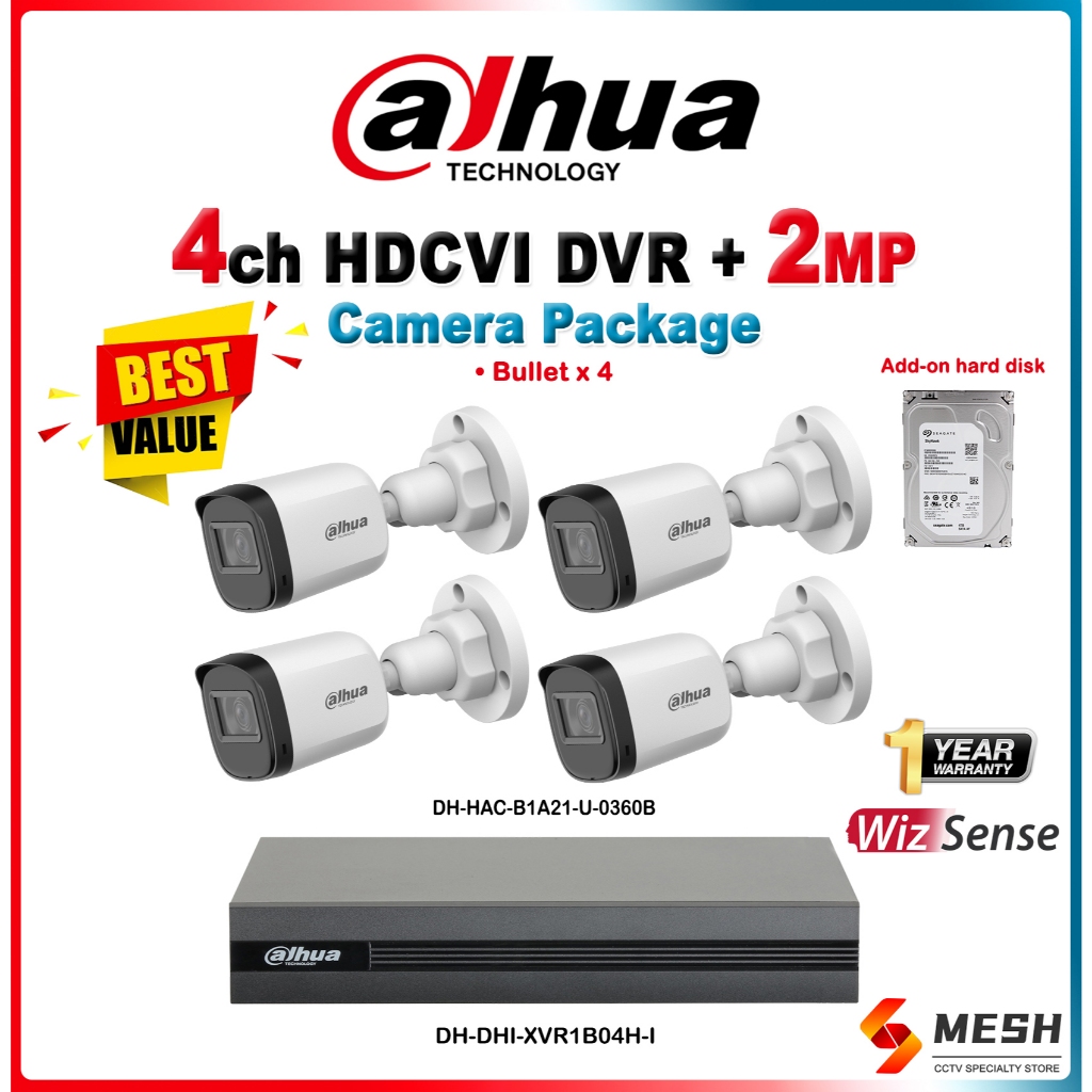 DAHUA 2MP 4 Channel Full Complete Set Wiz Sense Full HD 1080P CCTV 4CH ...