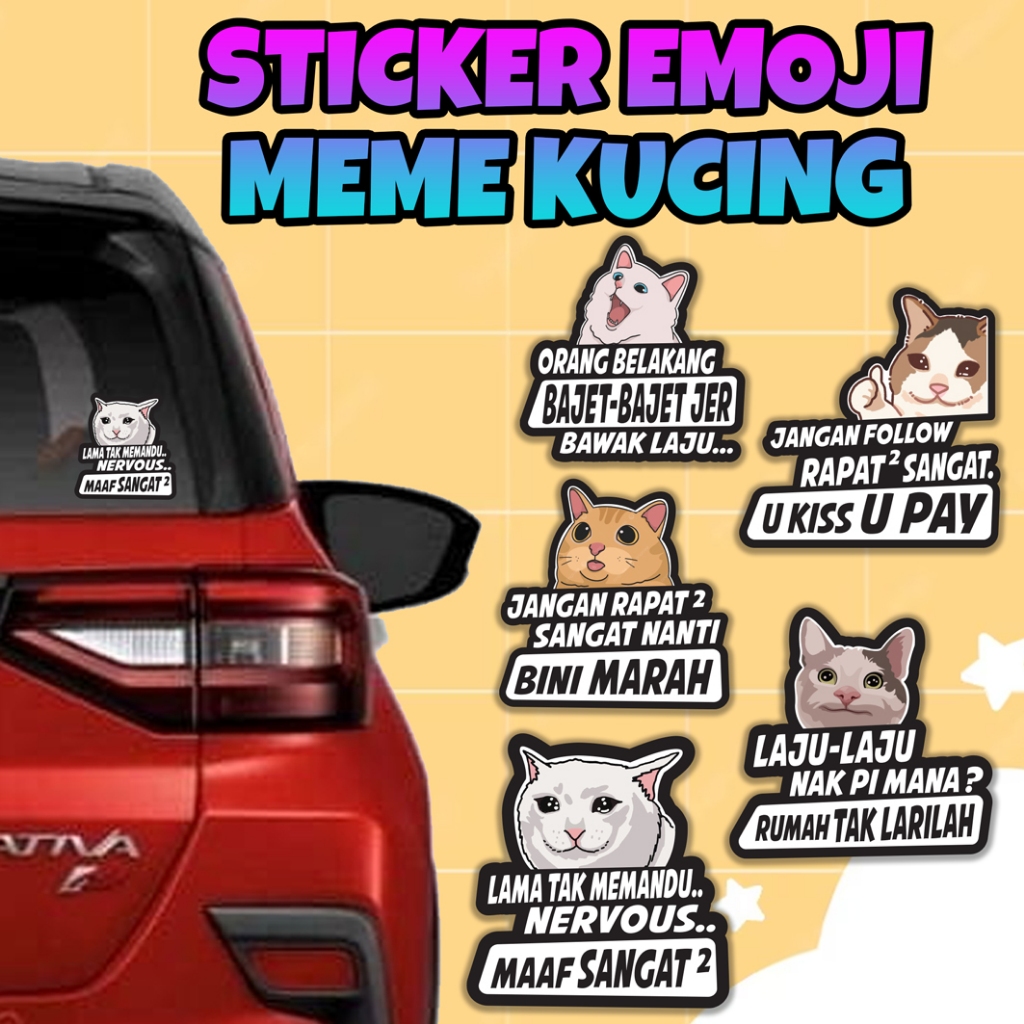 STICKER EMOJI MEME CAT DAN AYAT LUCU / STICKER KERETA / STICKER MOTOR ...