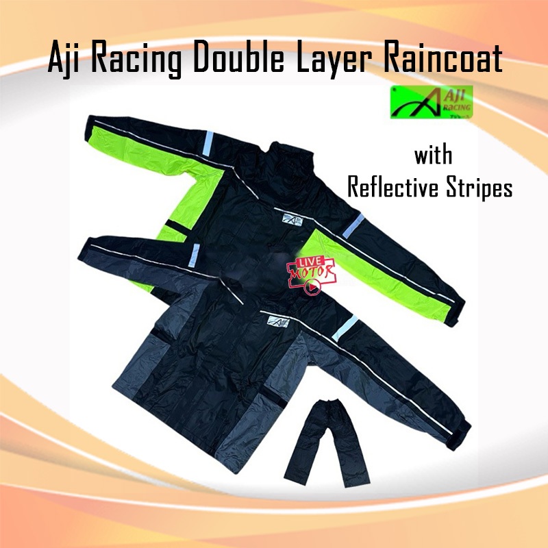 Aji Racing Original 2 Layer Raincoat Baju Hujan Grey & Neon Green (L ...