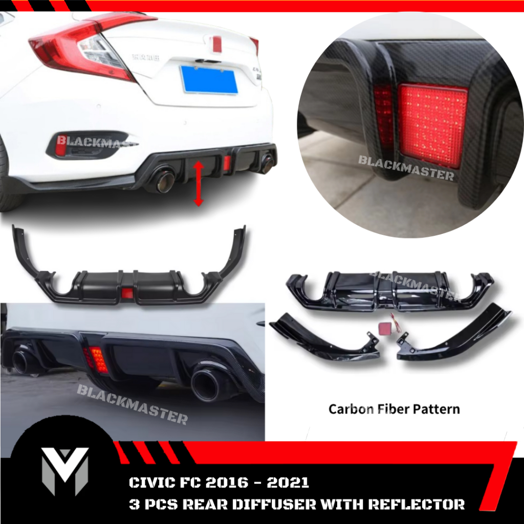 CIVIC FC 2016 - 2021 10th Gen Civic Sedan 3 Pcs Rear Diffuser With ...