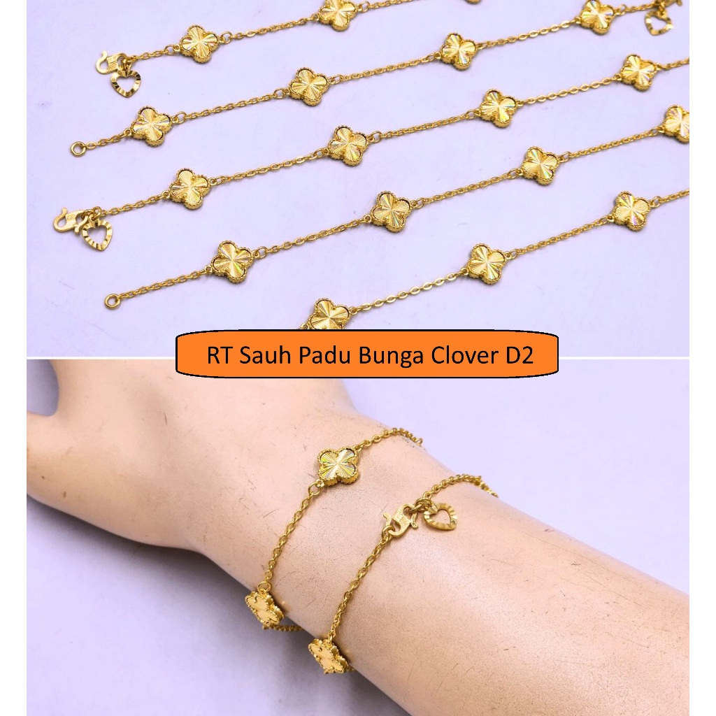 Rantai Tangan Sauh Padu Bunga Clover Emas 916 Original | Shopee Malaysia
