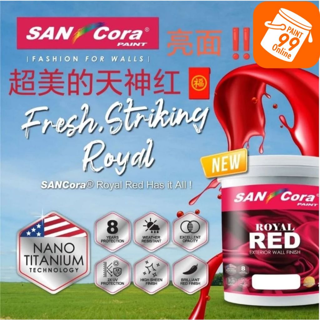 1L SANCORA ROYAL RED 🌟 Exterior wall finish ⭕️ High Sheen 👉🏻 Red Color ...