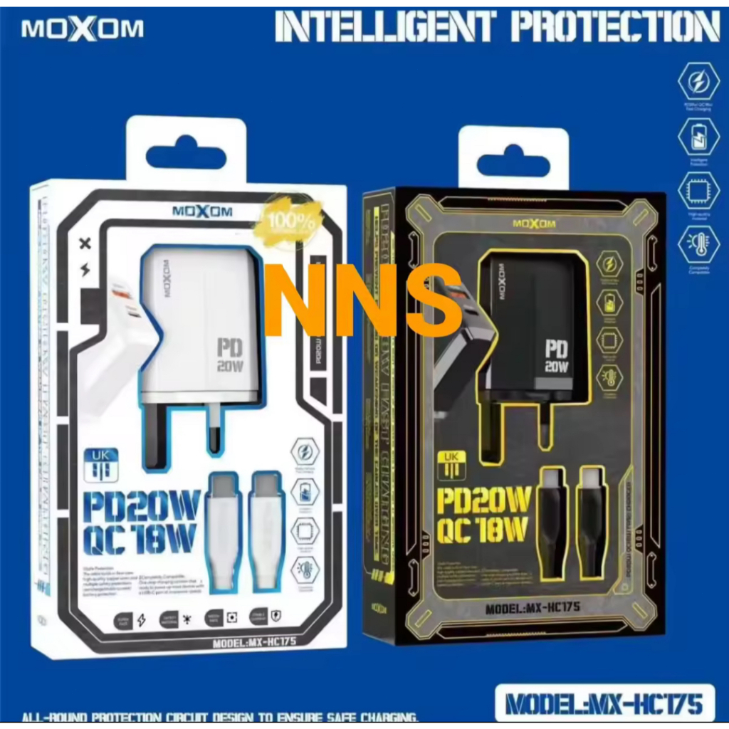MOXOM MX-HC175 Dual Ports PD20W + QC18W Fast Charger With Cable ...