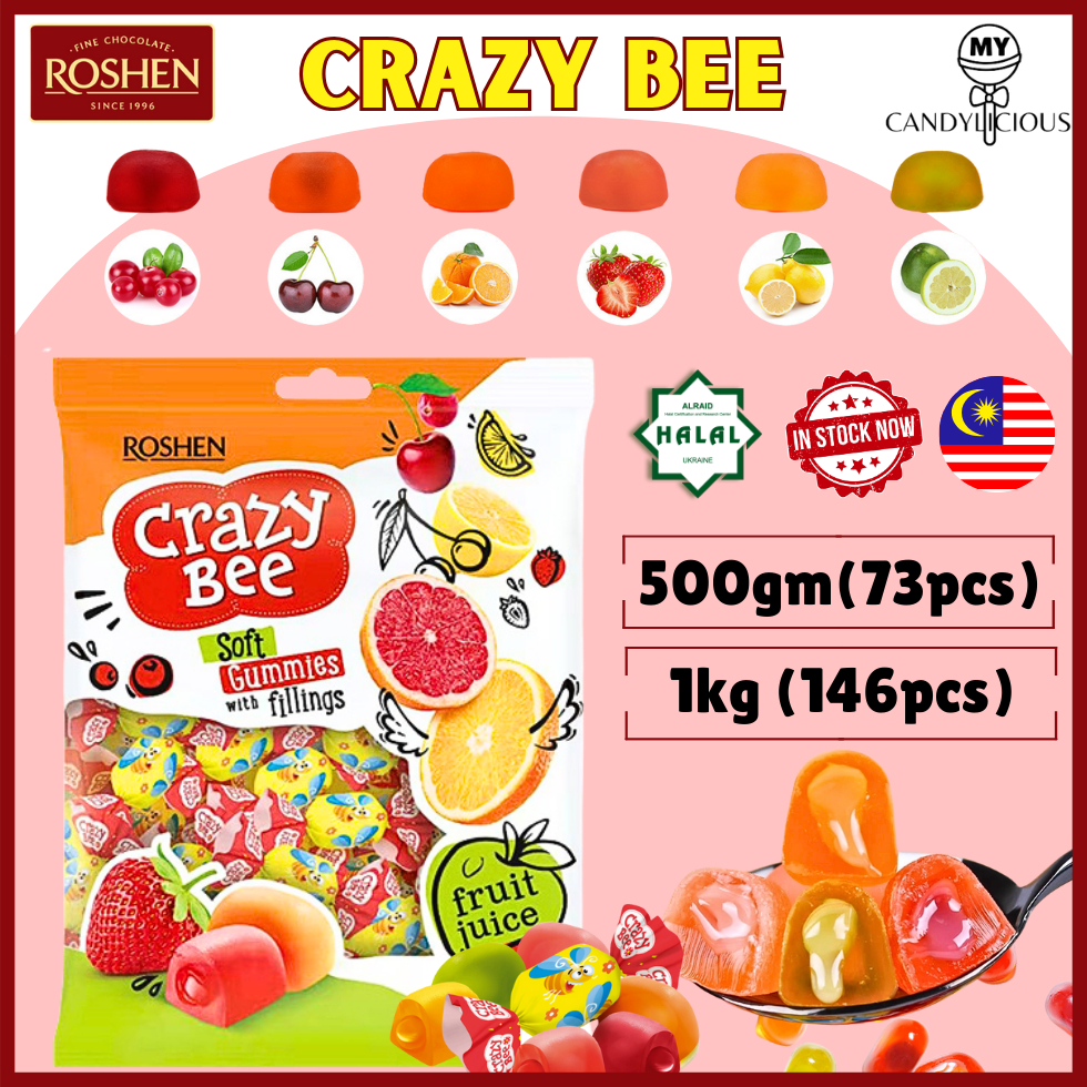 500/1KG ROSHEN Crazy Bee Jelly Candy Gula Gula Viral Gummy Halal Honey ...