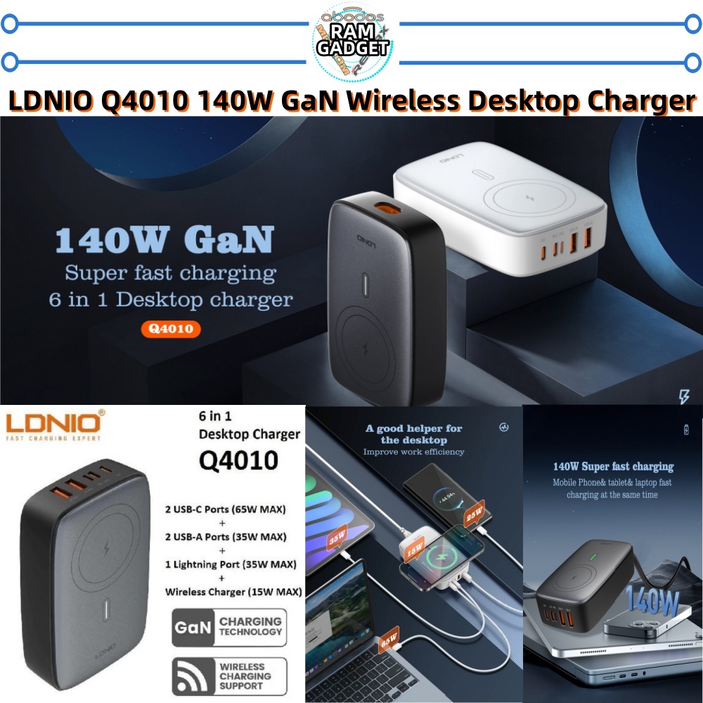 (NO COD) Ldnio Q4010 6in1 GAN 140W Wireless Multiport PD4.0 QC3.0 ...