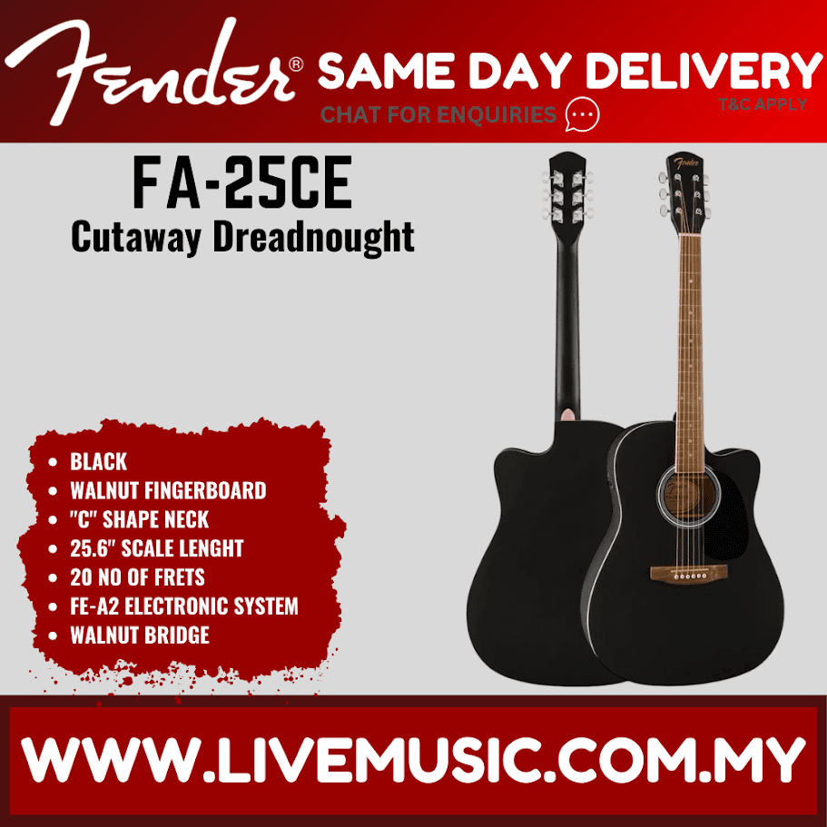 Fender FA-25CE Dreadnought Acoustic Guitar, 3-Color Sunburst / Black ...